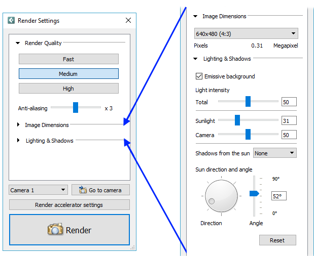 Prepare for rendering in the Render Settings dialog